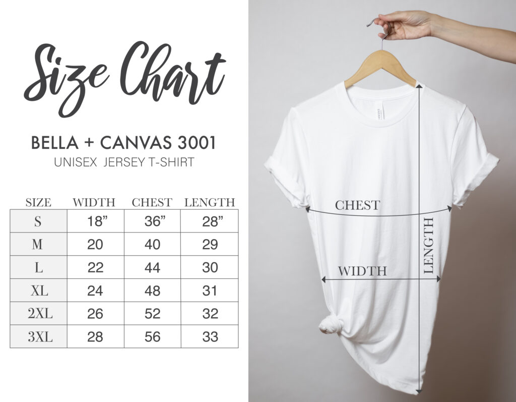 Sizing & Color Guide – Bella+Canvas 3001 T-Shirts & Gildan 18000 ...